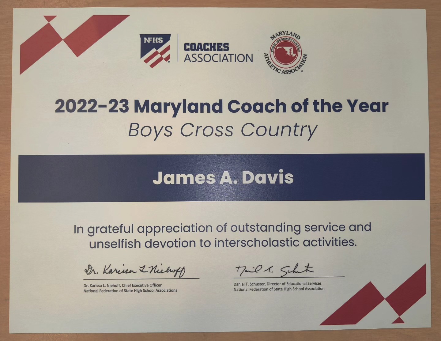 Congratulations to Boys Cross Country Coach Davis!
